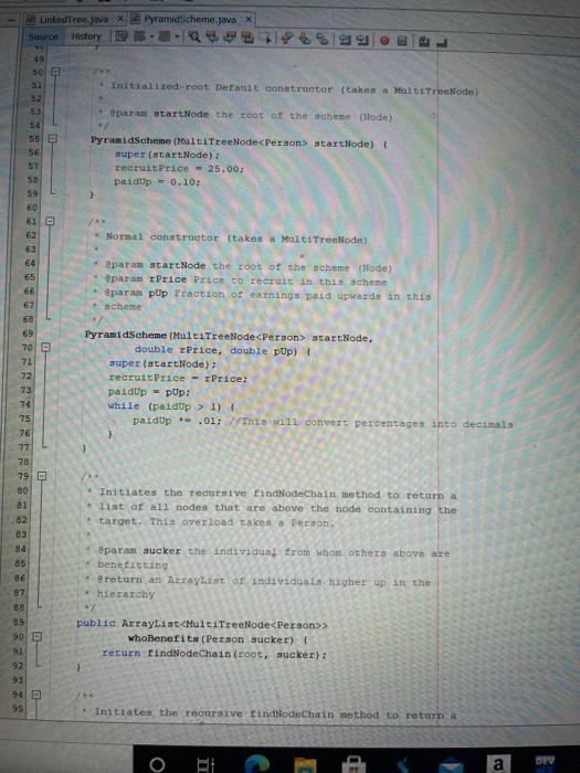 Solved LinkedTree.java Pyramidscheme Java X Source History 1 | Chegg.com