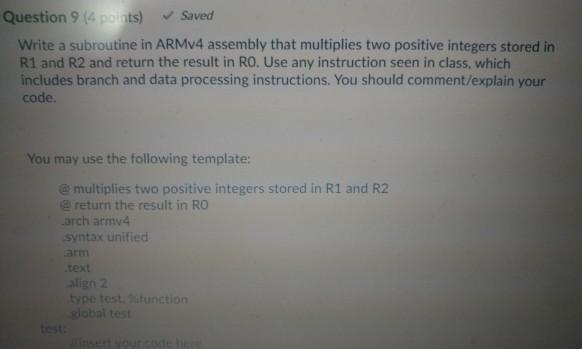 Solved Write a subroutine in ARMv4 assembly that multiplies | Chegg.com