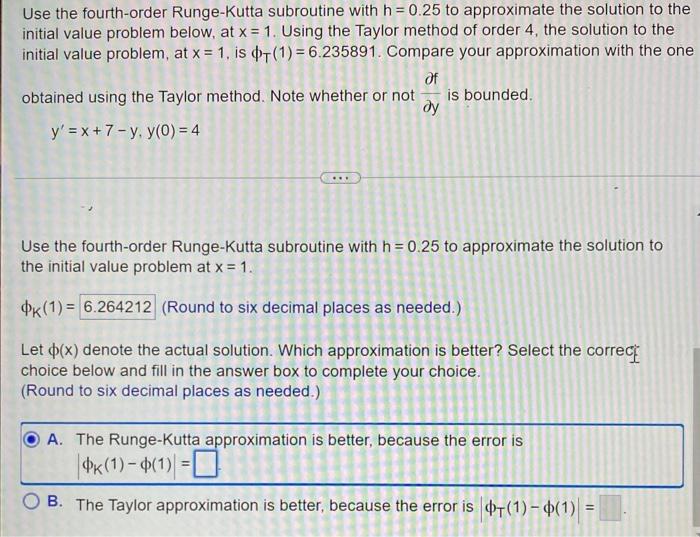 Solved Use the fourth-order Runge-Kutta subroutine with h = | Chegg.com