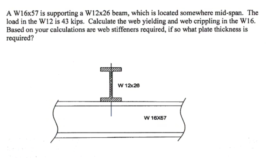 Solved A W16x57 ﻿is supporting a W12 ×26 ﻿beam, which is | Chegg.com