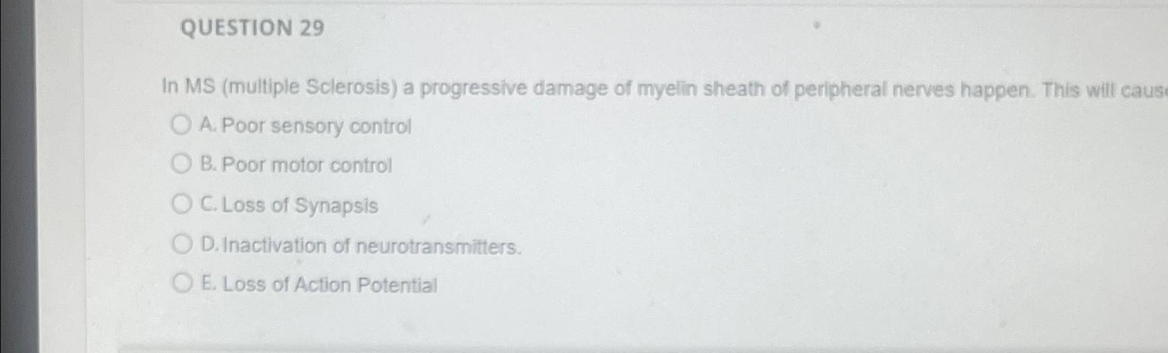 Solved QUESTION 29In MS (multiple Sclerosis) ﻿a progressive | Chegg.com