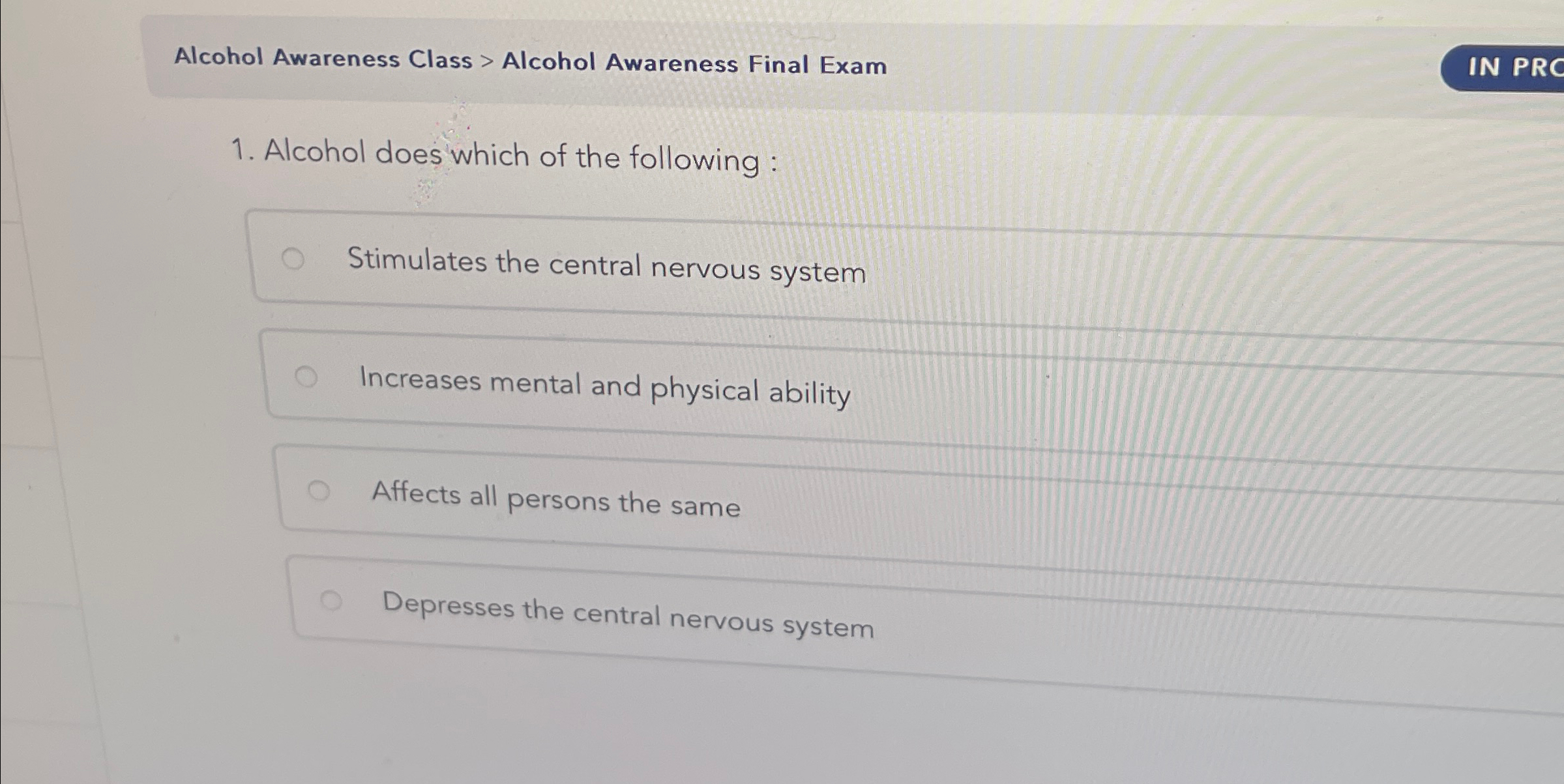 Solved Alcohol Awareness Class > ﻿Alcohol Awareness Final | Chegg.com