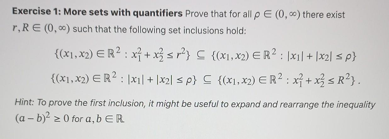 Solved Exercise 1: More sets with quantifiers Prove that for | Chegg.com