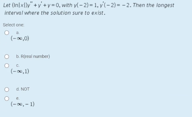 Solved Let (ln|x|)y''+y'+y=0, ﻿with y(-2)=1,y'(-2)=-2. ﻿Then | Chegg.com