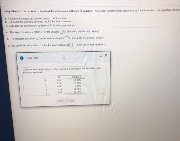 Solved integrative Expected return, standard deviation, and | Chegg.com