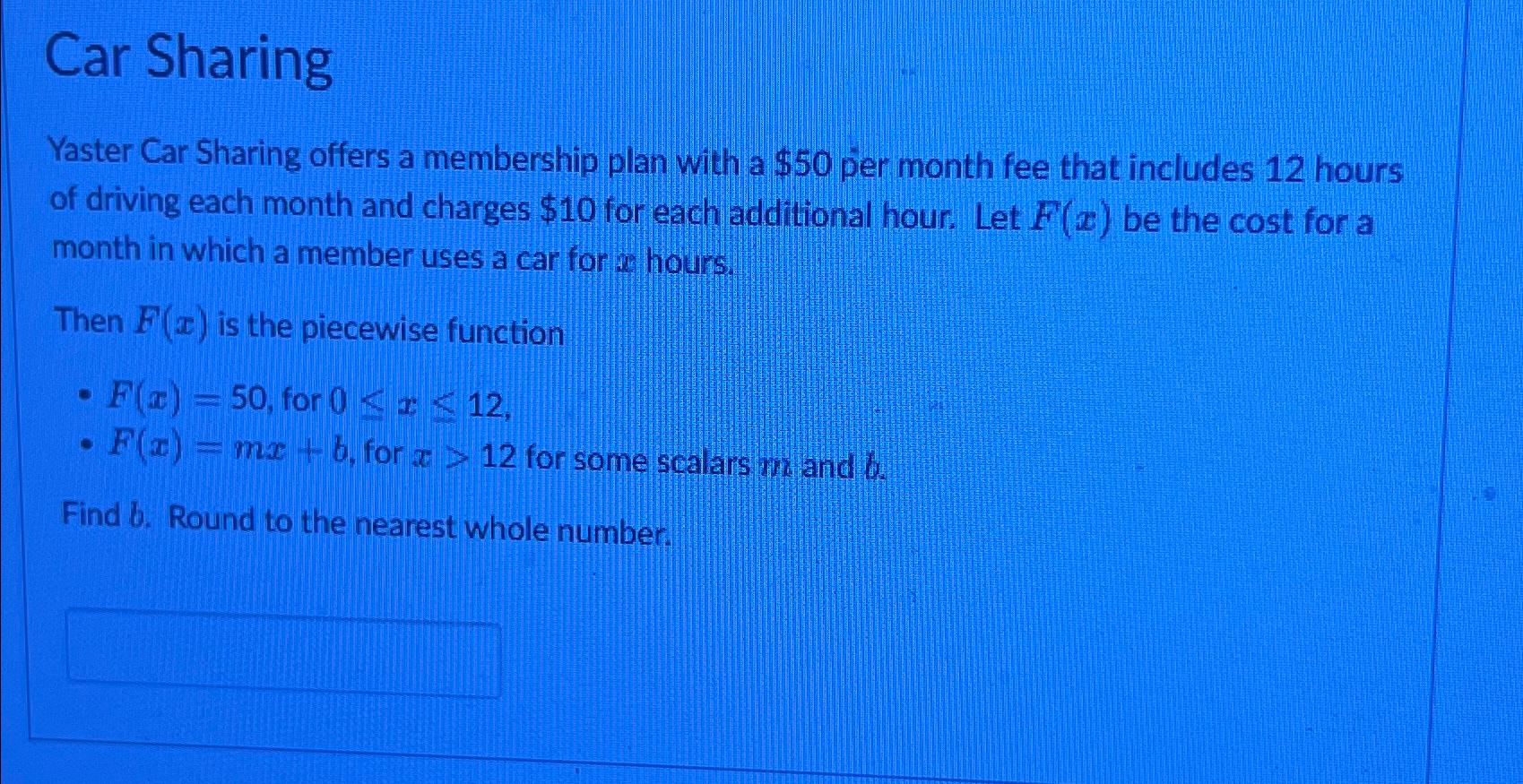 Solved Car SharingYaster Car Sharing offers a membership | Chegg.com