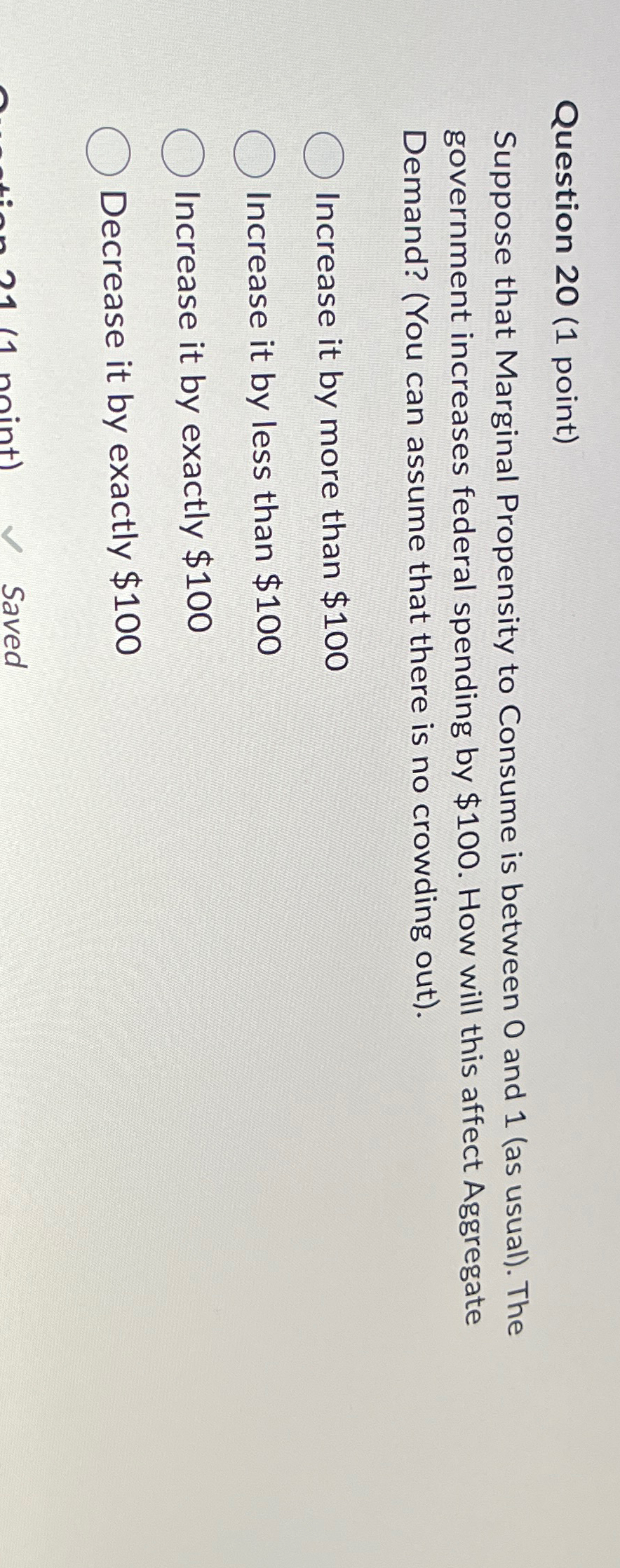 Solved Question 20 (1 ﻿point)Suppose that Marginal | Chegg.com