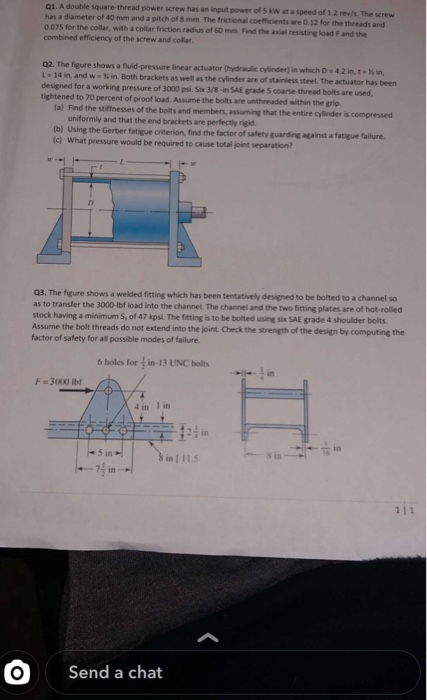 Solved 01. A double square thread power screw has an input p | Chegg.com