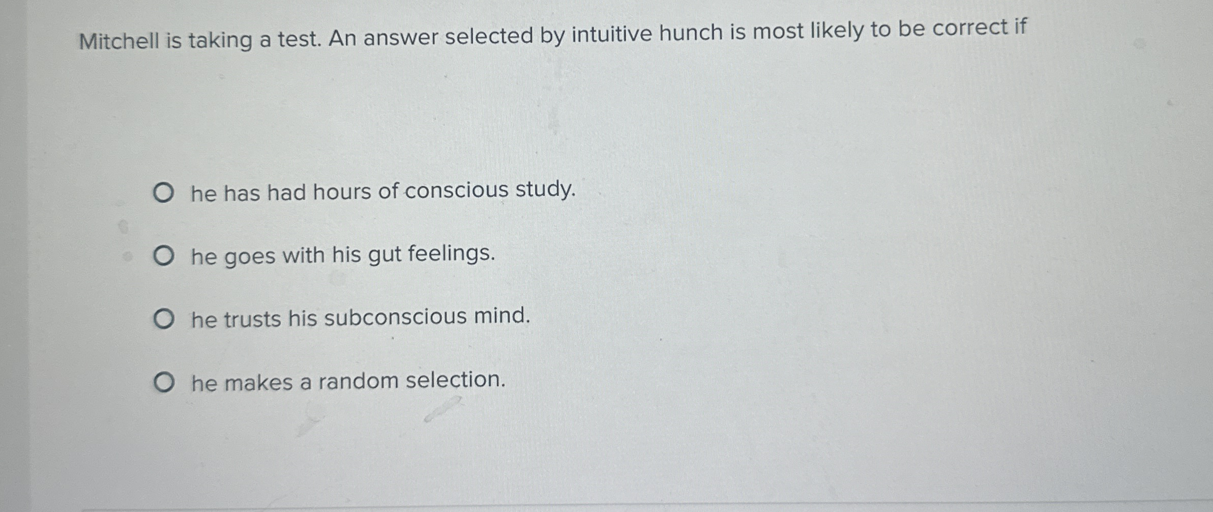 Solved Mitchell is taking a test. An answer selected by | Chegg.com