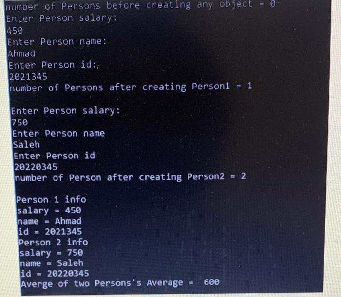 Solved Part 1 Define And Implement A Class Person As 