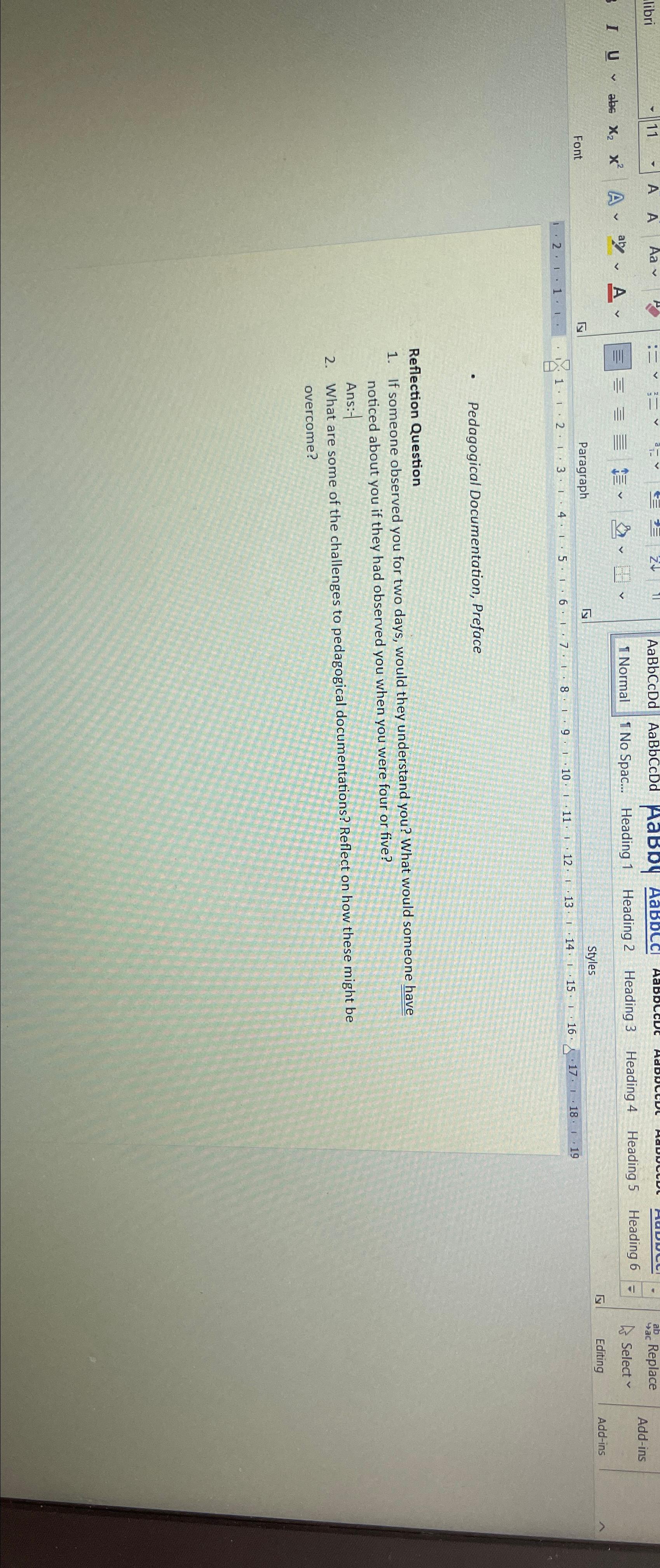 Solved Pedagogical Documentation, PrefaceReflection | Chegg.com