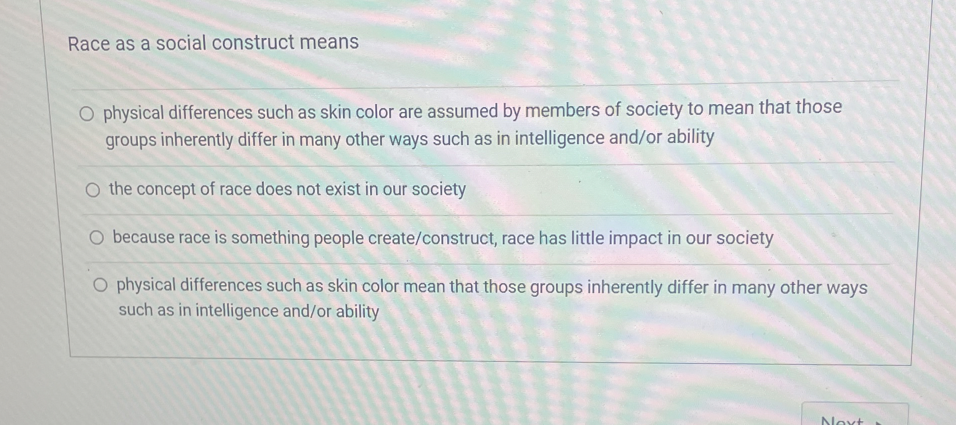 Solved Race as a social construct meansphysical differences | Chegg.com