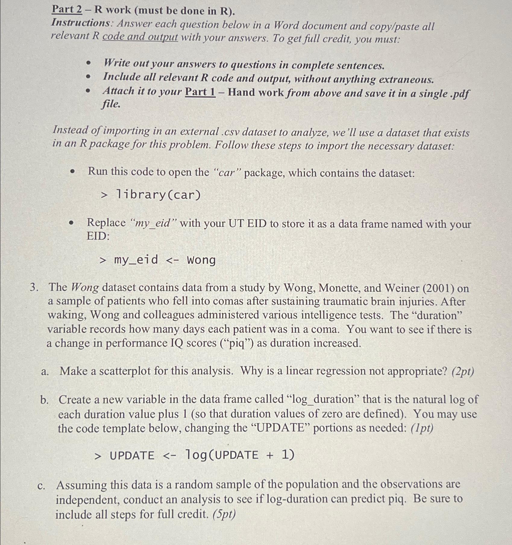 Part 2 - R ﻿work (must be done in R ).Instructions: | Chegg.com
