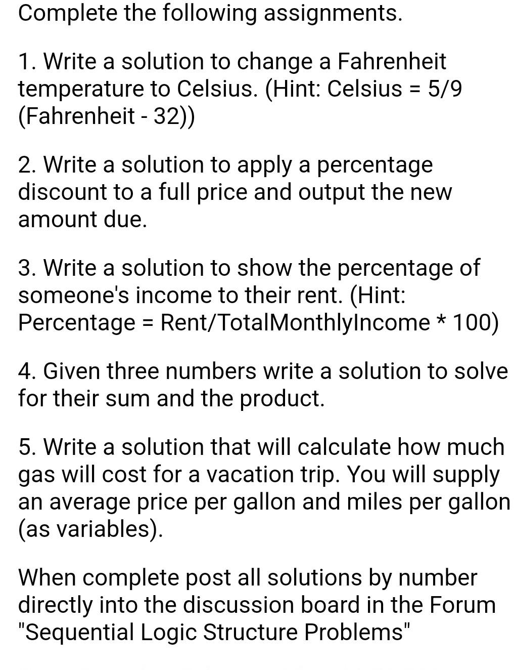 Solved Complete the following assignments. 1. Write a | Chegg.com