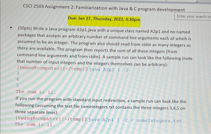 Solved CSCI 2503 Assignment 2: Familiarization with Java & C | Chegg.com