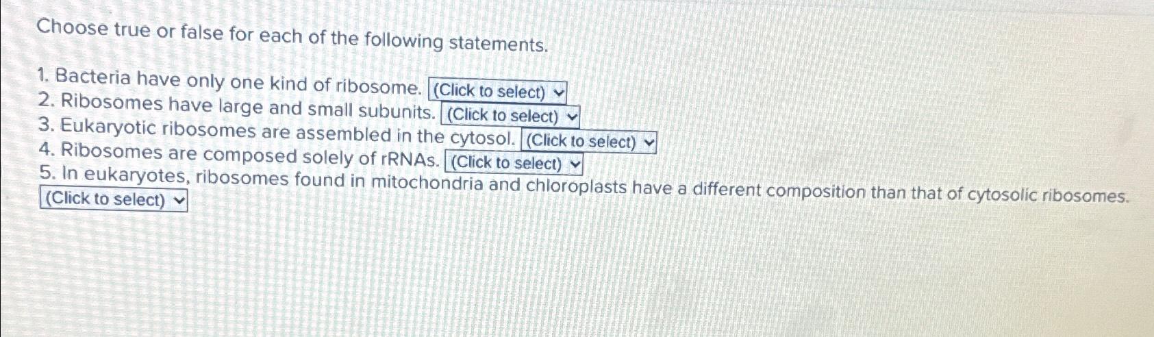 Solved Choose true or false for each of the following | Chegg.com
