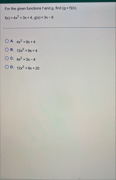 Solved For the given functions f and g , ﻿find | Chegg.com