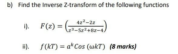 find the inverse z transforms of the functions in the | Chegg.com
