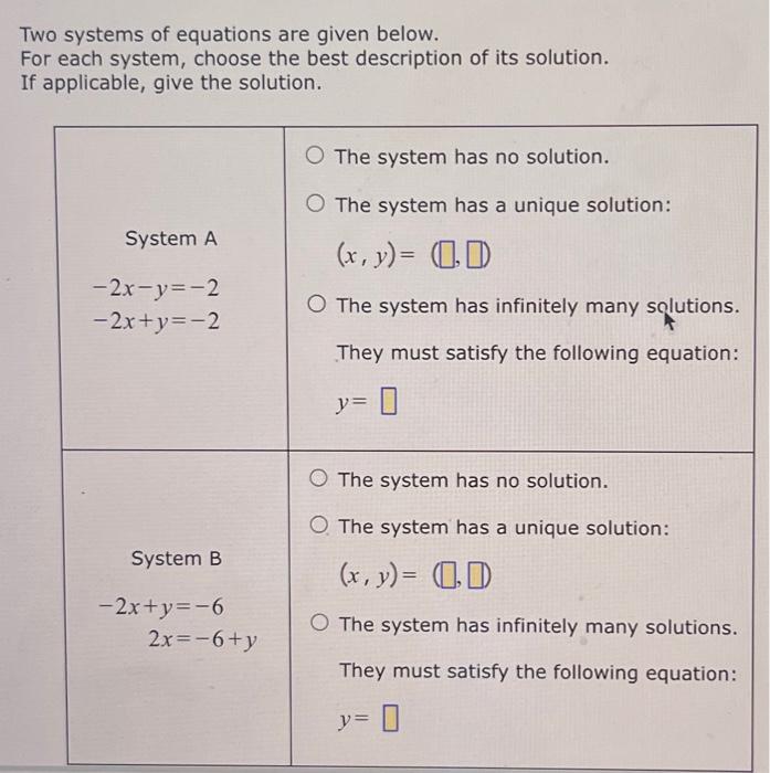 Solved Two systems of equations are given below. For each | Chegg.com