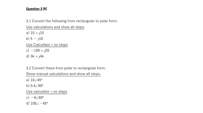 Solved 3.1 Convert the following from rectangular to polar | Chegg.com