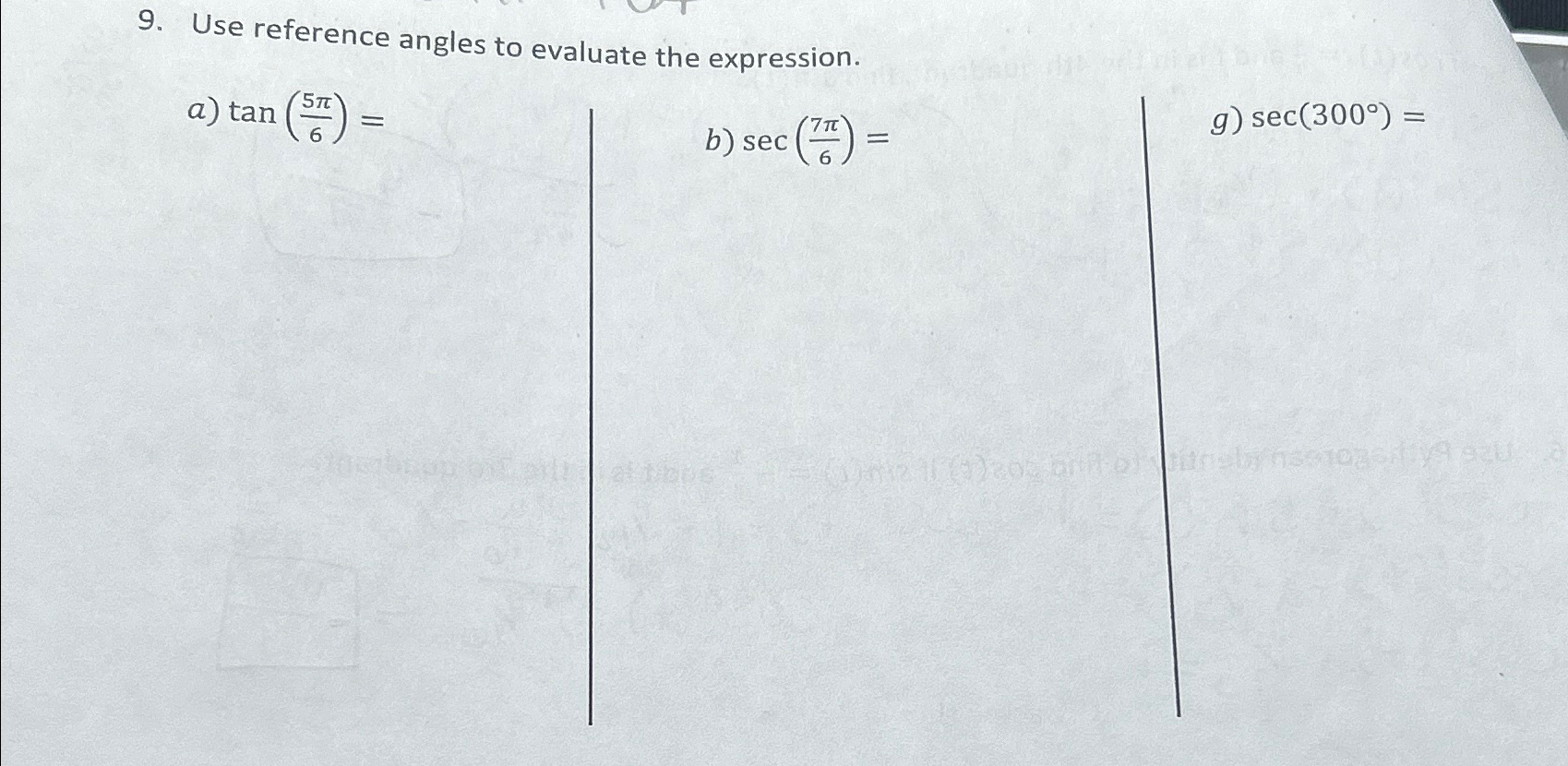 Solved Use reference angles to evaluate the | Chegg.com