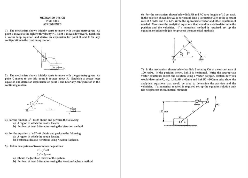 Solved MECHANISM DESIGN INME 4005 ASSIGNMENT 3 6). For the | Chegg.com