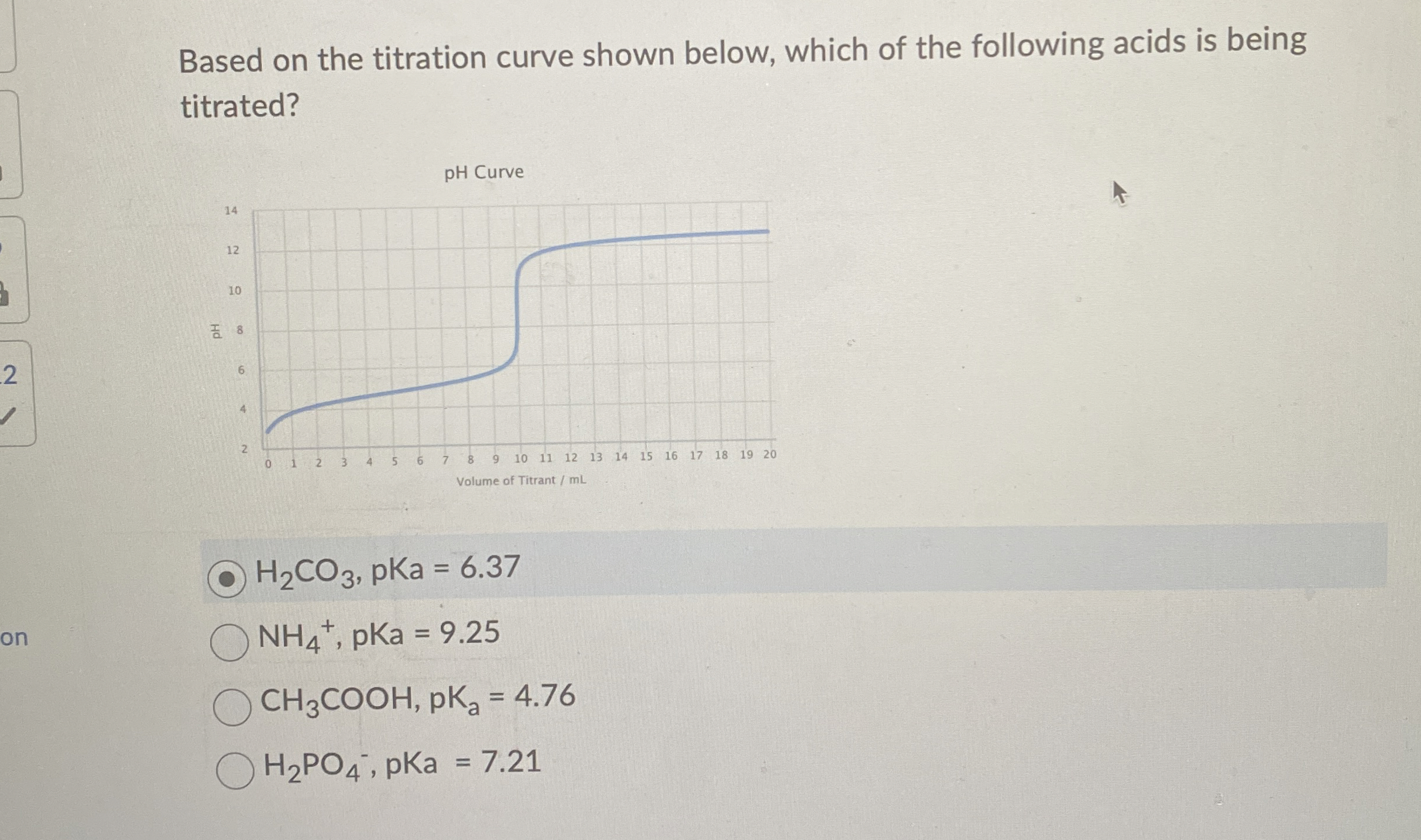 Solved Based on the titration curve shown below, which of | Chegg.com
