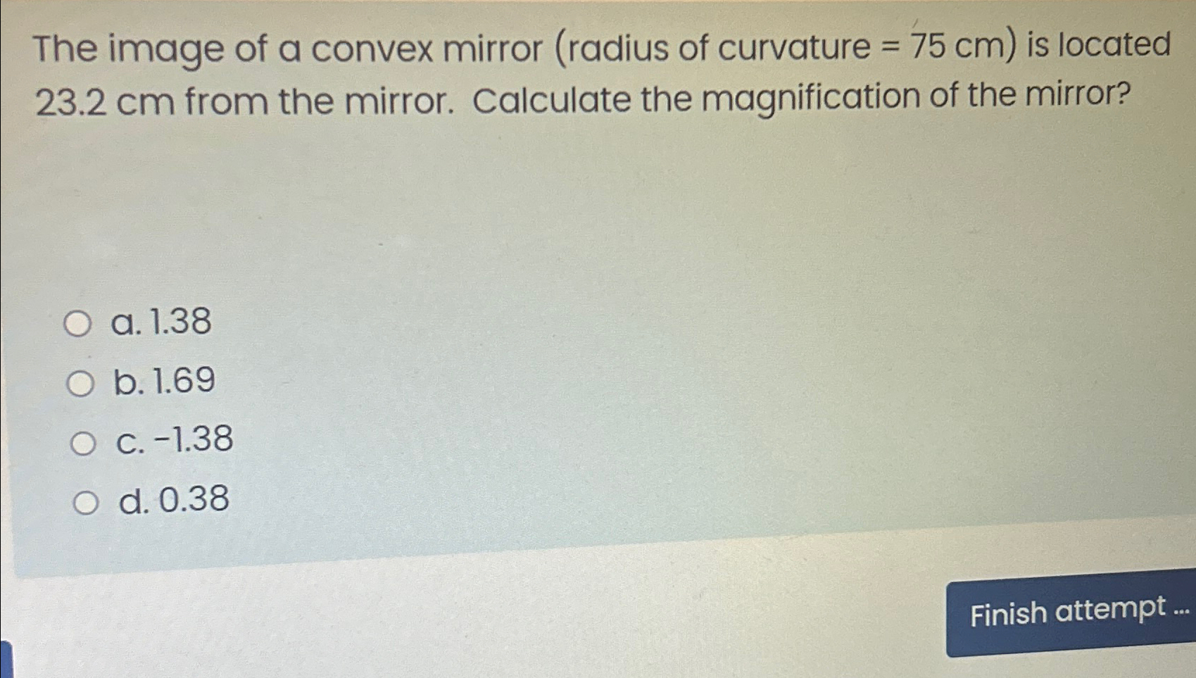 Solved The image of a convex mirror (radius of curvature | Chegg.com