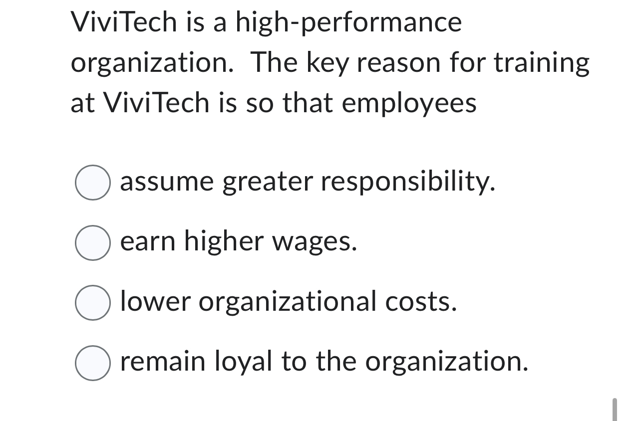 Solved ViviTech is a high-performanceorganization. The key | Chegg.com