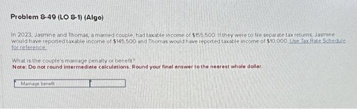 Solved Problem 8-49 (LO 8-1) (Algo) In 2023, Jasmine and | Chegg.com