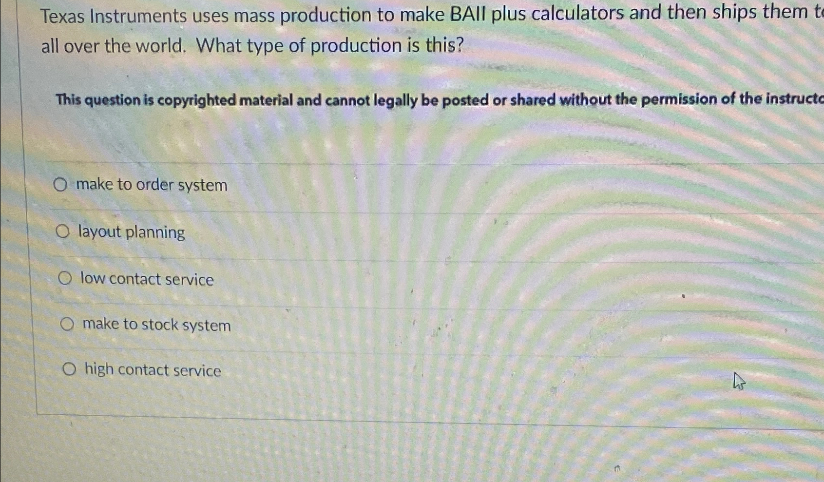 Solved Texas Instruments uses mass production to make BAll | Chegg.com
