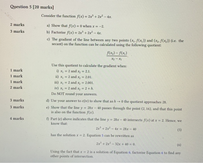 Solved Question 5 [20 marks] Consider the function f(x) = 2x | Chegg.com