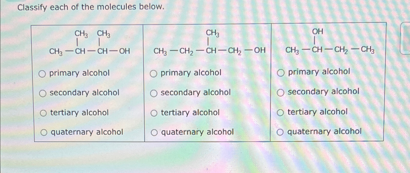 Classify each of the molecules | Chegg.com