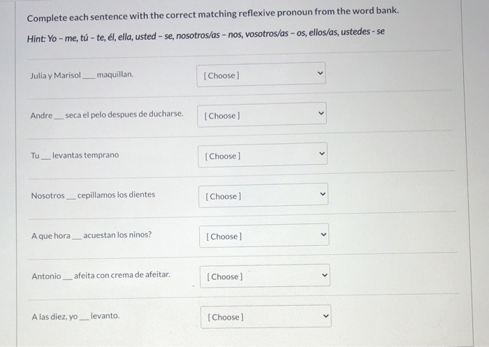 Solved Complete each sentence with the correct matching | Chegg.com