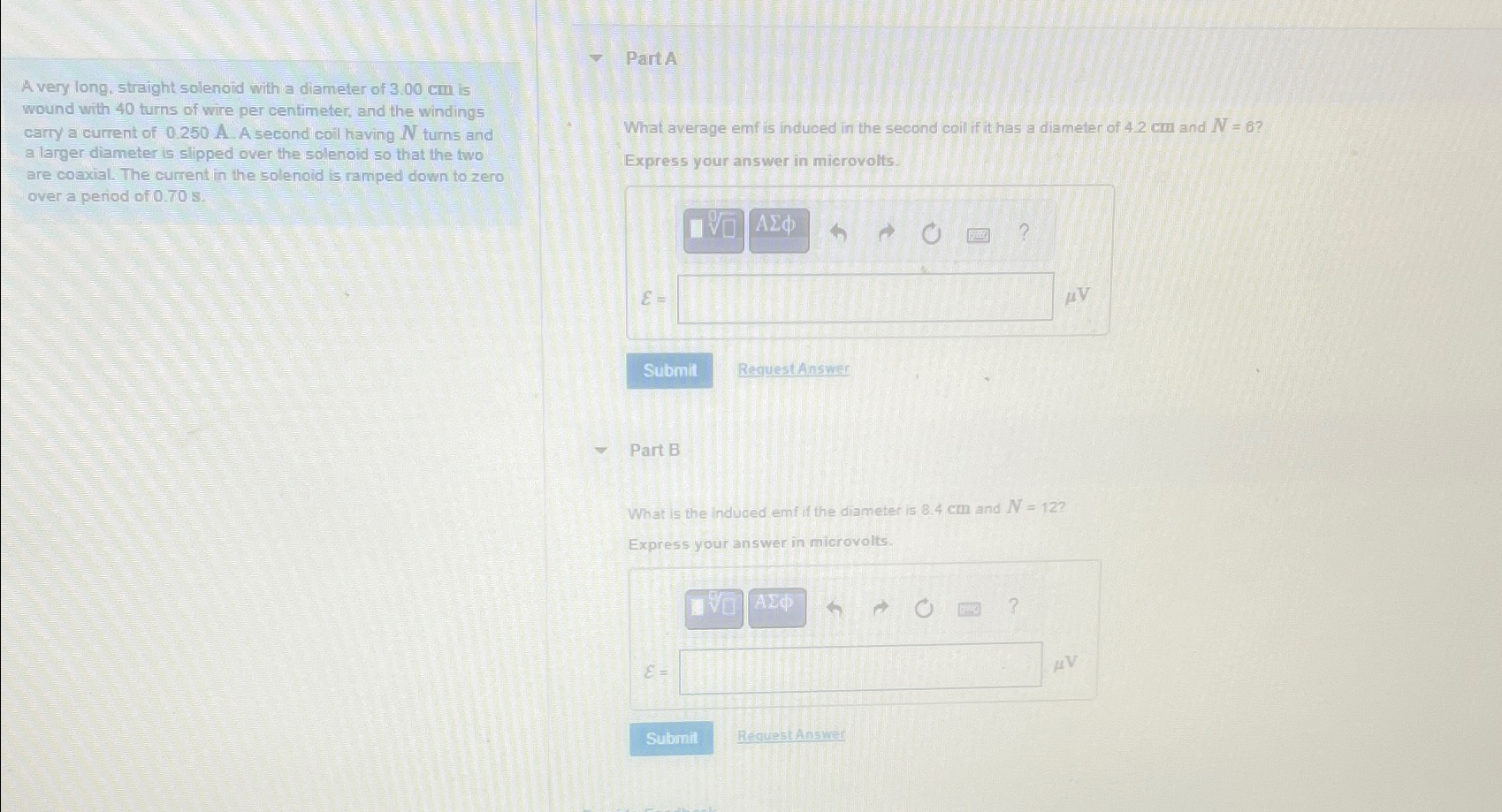 Solved Part AA very longs straight solenoid with a diameter | Chegg.com