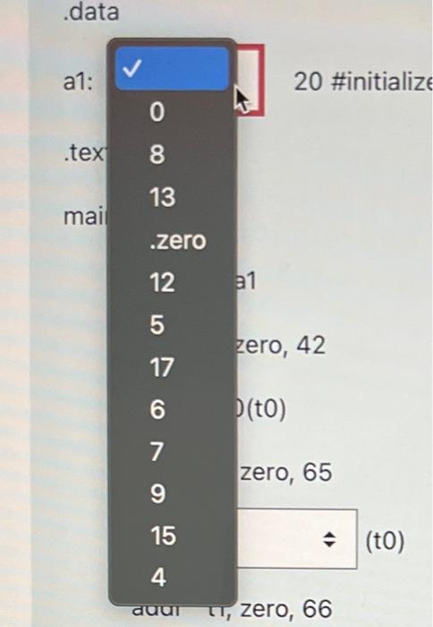 Solved Code reading and fill in the blanks: .data a1: 20 | Chegg.com