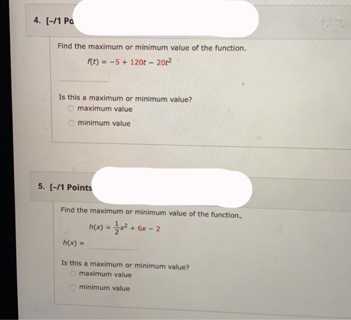 Solved Find the maximum or minimum value of the function. | Chegg.com