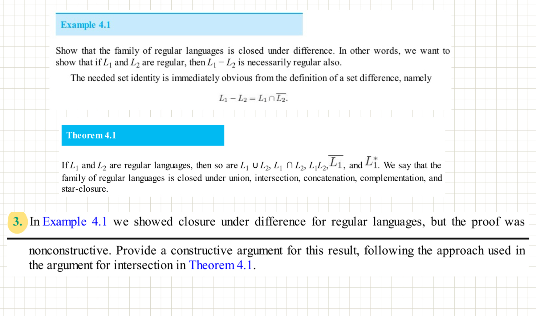 Solved Example 4.1Show that the family of regular languages | Chegg.com