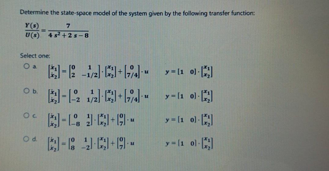 Solved Determine the state-space model of the system given | Chegg.com