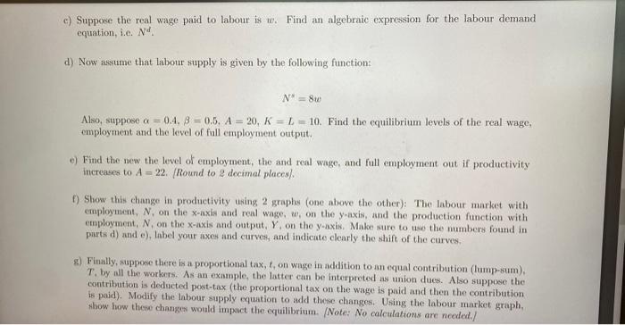 Solved Assume That The Aggregate Production Function Of An