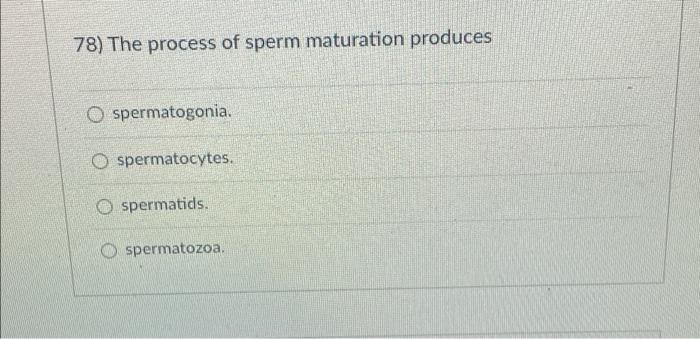 Solved 78) The process of sperm maturation produces O | Chegg.com