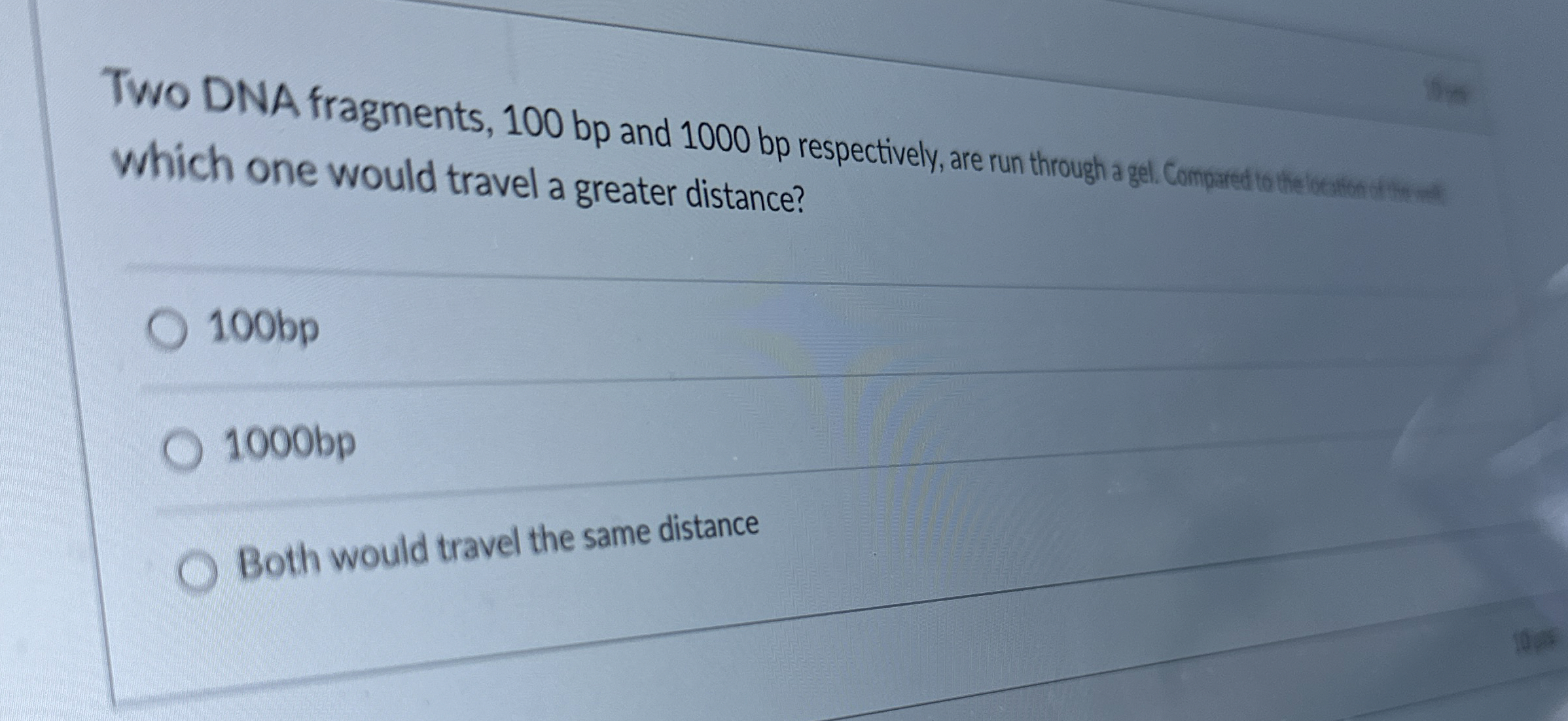 Solved Two DNA fragments, 100 ﻿bp and 1000 ﻿bp respectively, | Chegg.com