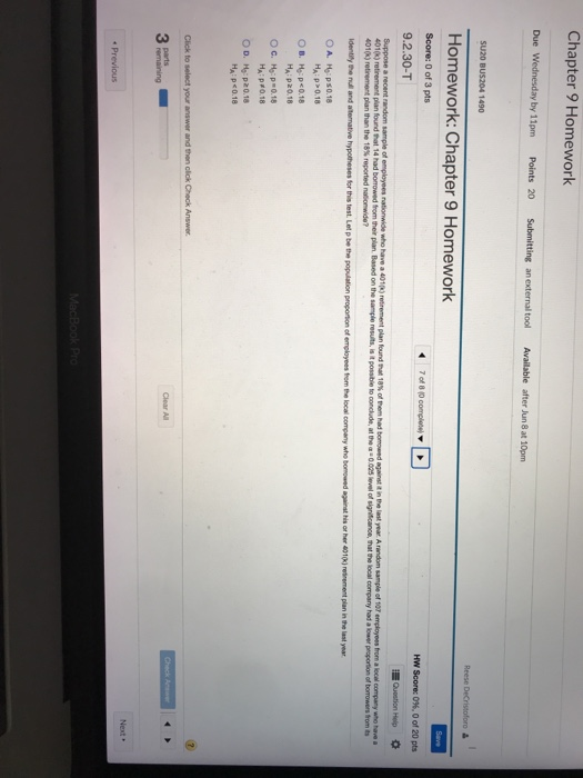 Solved Chapter 9 Homework Due Wednesday by 11pm Points 20 | Chegg.com