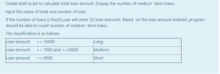 Solved Create shell script to calculate total loan | Chegg.com