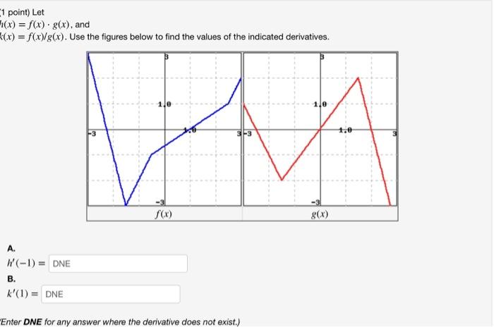 Solved (1 point) Let h(x)=f(x)⋅g(x), and f(x)=f(x)/g(x). Use | Chegg.com