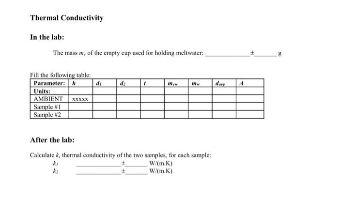 Solved Thermal Conductivity of Solids. lab sample | Chegg.com