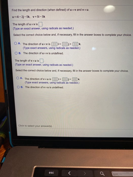 Solved Find the length and direction (when defined) of u xv | Chegg.com