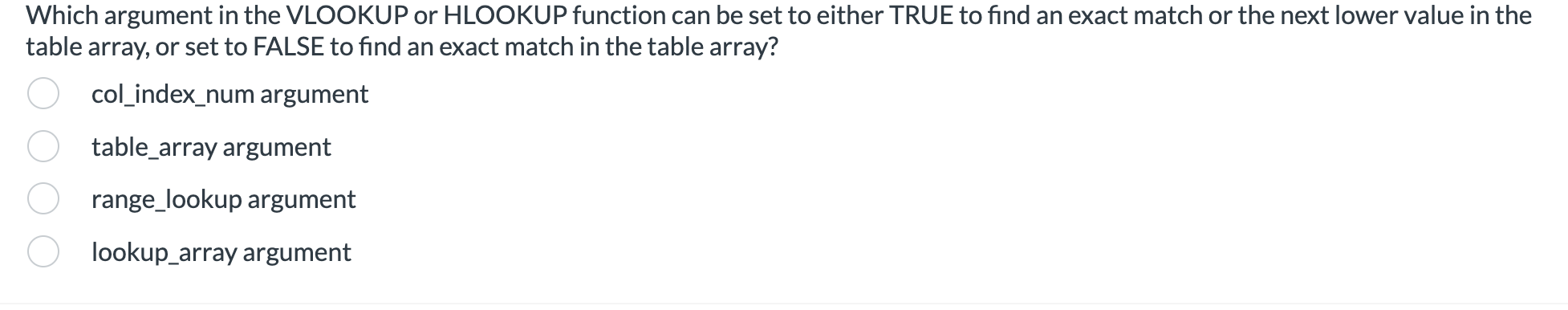 Solved Which argument in the VLOOKUP or HLOOKUP function can | Chegg.com