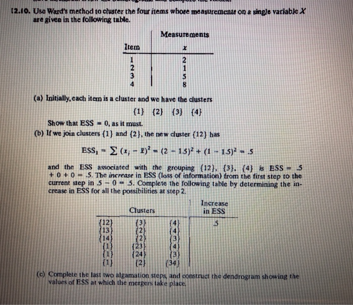 Solved 12.10. Use Ward's method to cluster the four items | Chegg.com