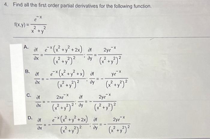 Solved Find all the first order partial derivatives for the | Chegg.com